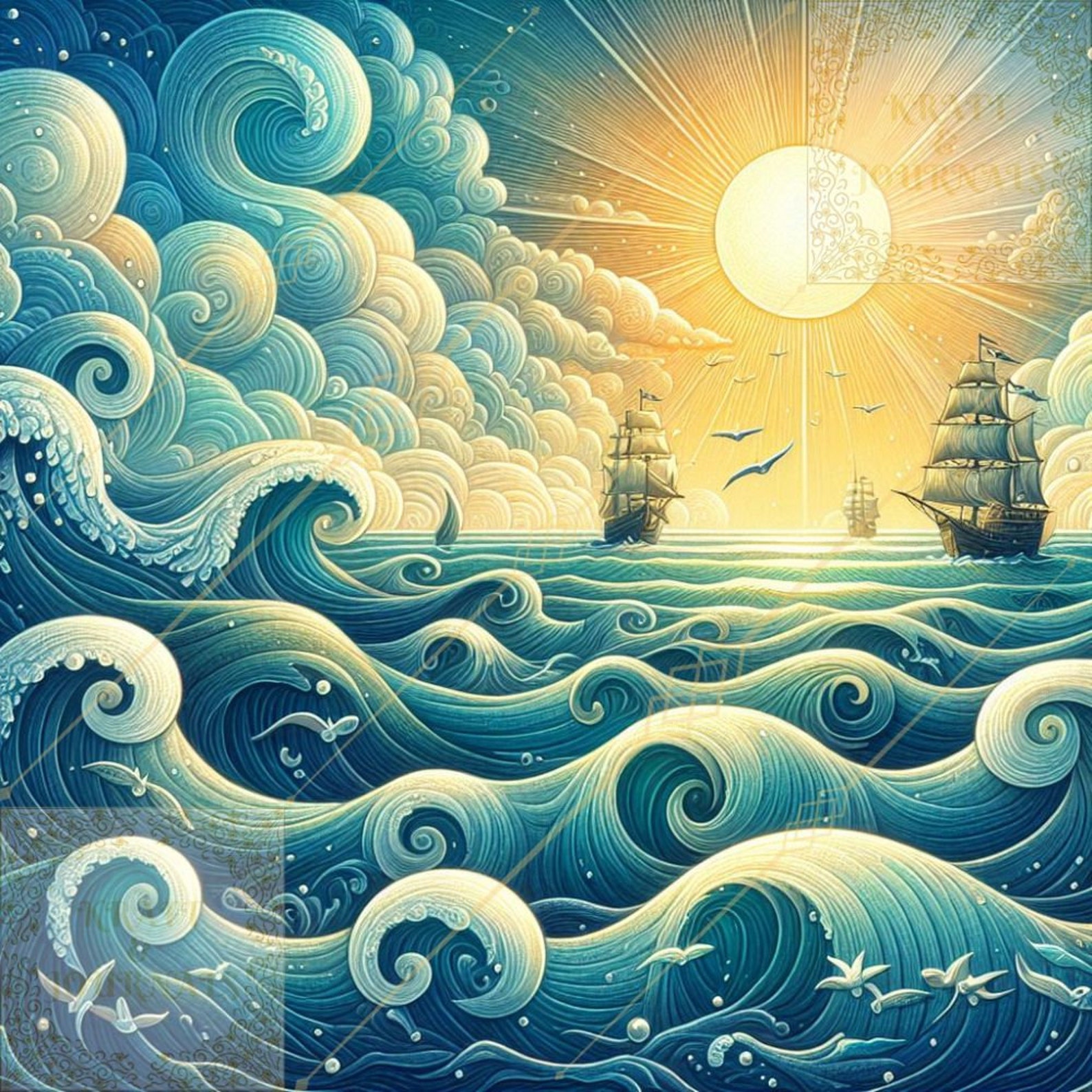 Whimsical Sea Waves, Scrapbook Paper, Clipart, Digital Download - Etsy