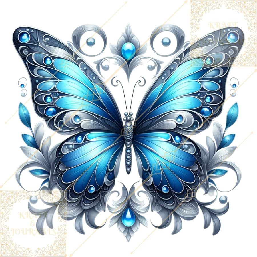 Blue Silver Butterfly Clipart, Digital Download Pngs - Etsy