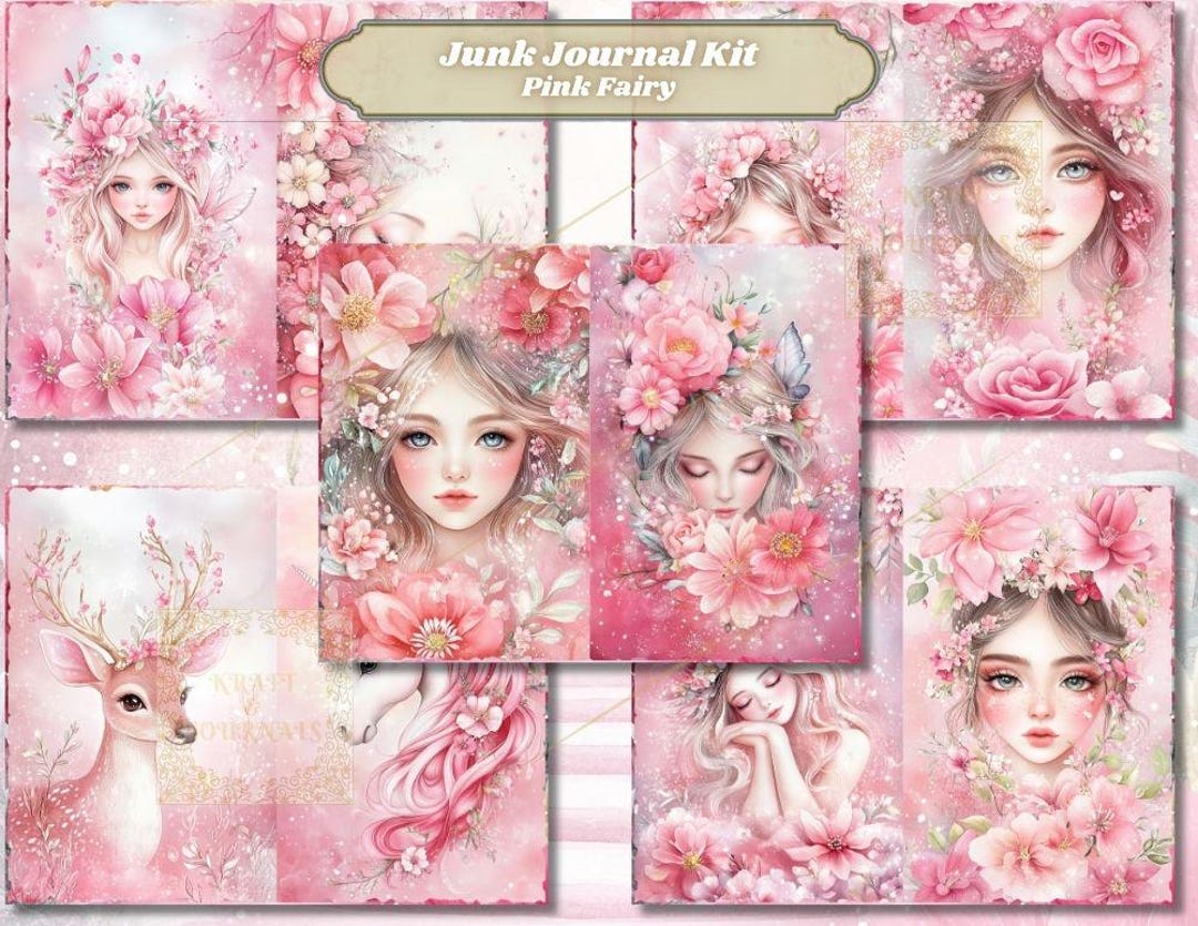 Pink Fairy, Junk Journal Kit, Watercolor, Shabby, Vintage, Mystical ...