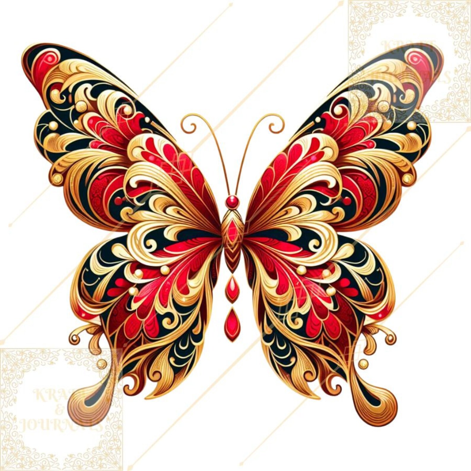 Red Gold Butterfly Clipart, Digital Download Pngs - Etsy