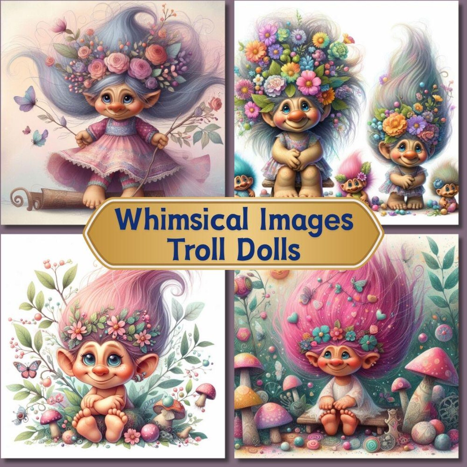 Whimsical Troll Dolls, Scrapbook Paper, Clipart, Digital Download - Etsy