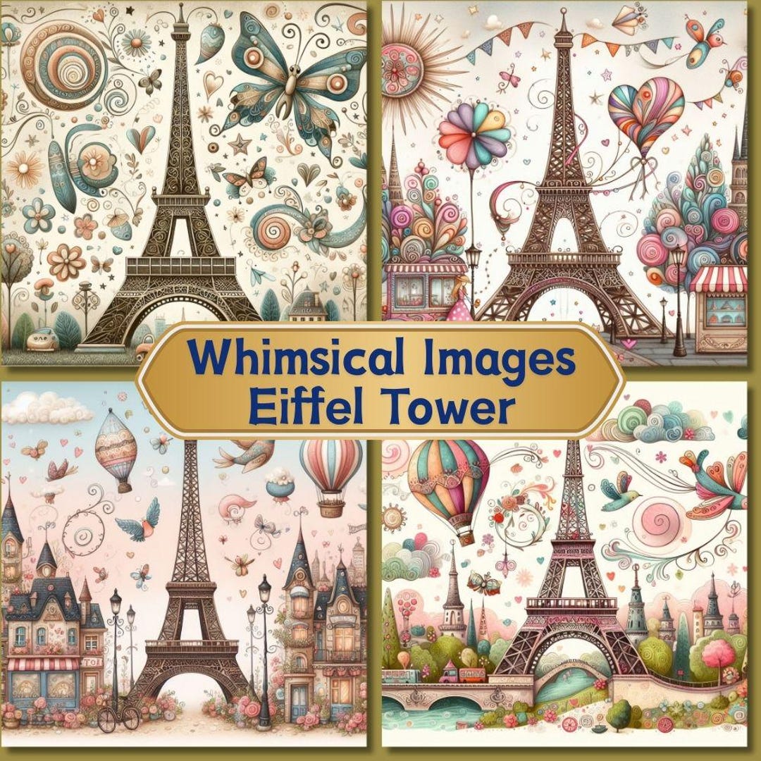 Whimsical Eiffel Tower, Scrapbook Paper, Clipart, Paris, Digital ...