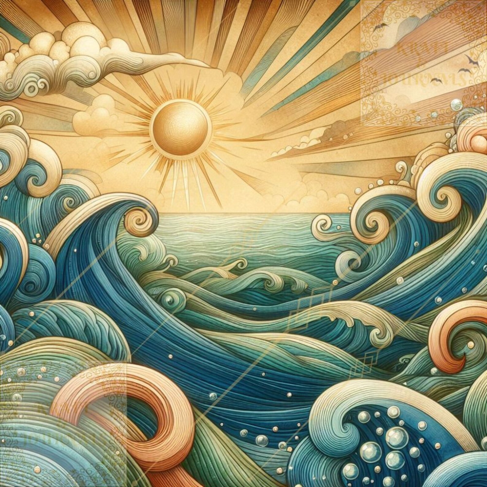 Whimsical Sea Waves, Scrapbook Paper, Clipart, Digital Download - Etsy