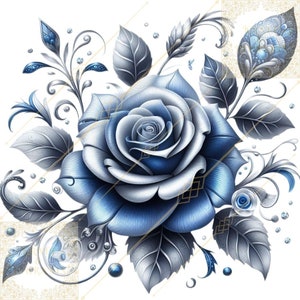 Blue Silver Rose Clipart, Floral, Digital Download Pngs - Etsy