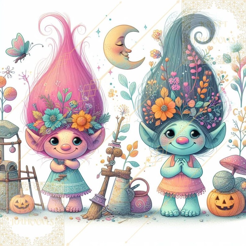 Whimsical Troll Dolls, Scrapbook Paper, Clipart, Digital Download - Etsy