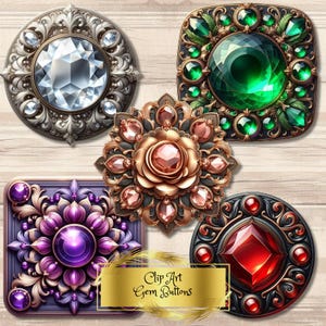 Gem Buttons Clipart, Digital Download Pngs - Etsy