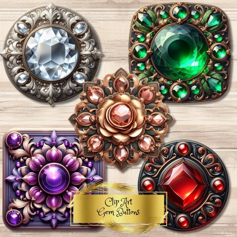 Gem Buttons Clipart, Digital Download Pngs - Etsy
