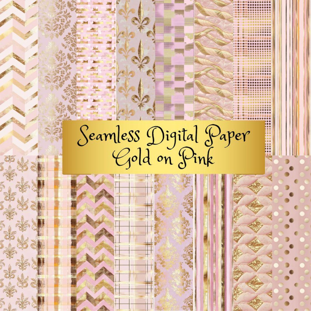 Pink and Gold Digital Paper, Seamless, Scrapbook Paper, Junk Journal ...