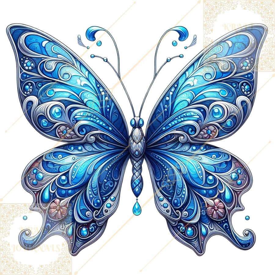 Blue Silver Butterfly Clipart, Digital Download Pngs - Etsy