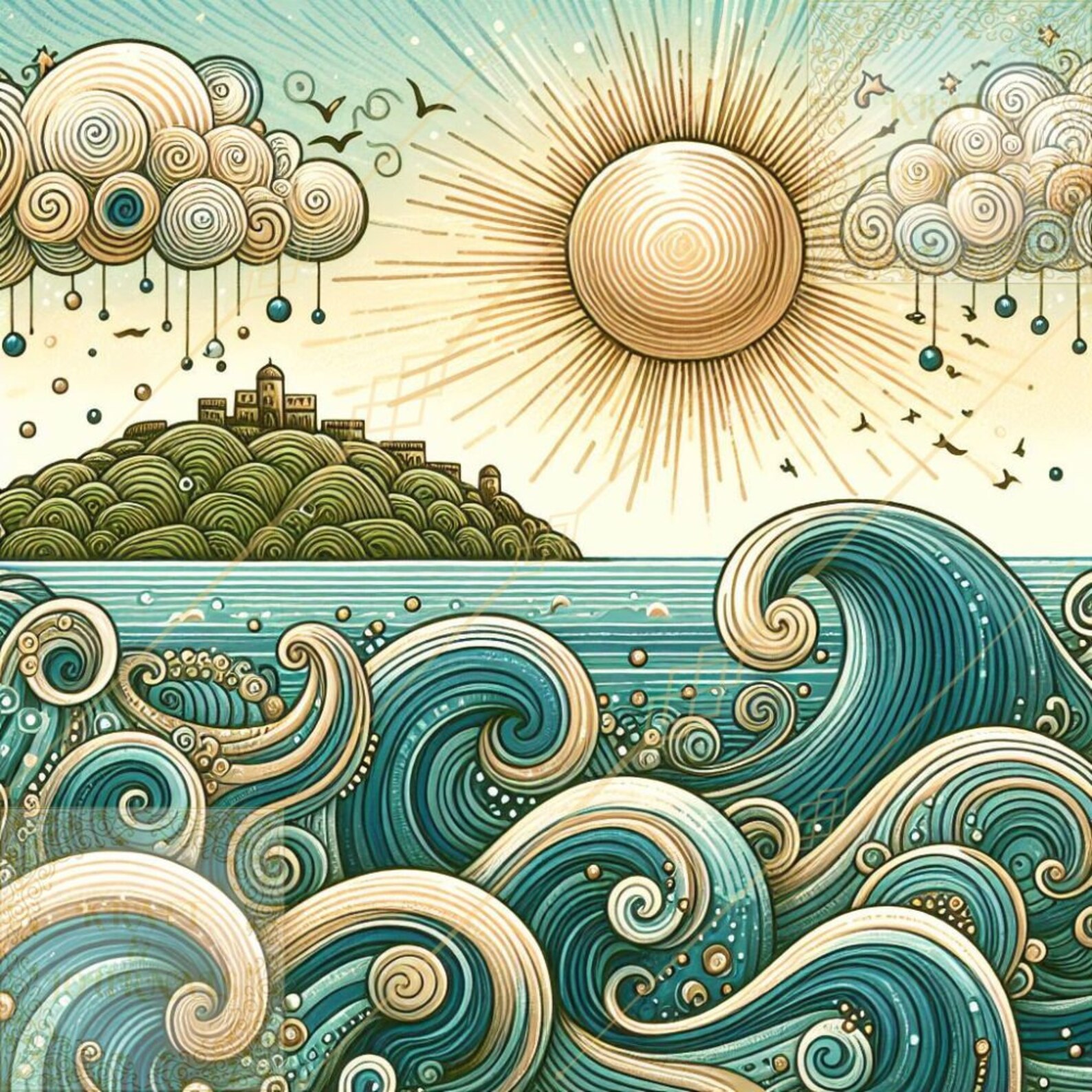 Whimsical Sea Waves, Scrapbook Paper, Clipart, Digital Download - Etsy