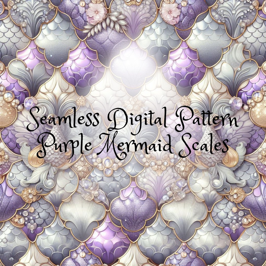 Mermaid Scales Digital Paper, Purple Silver, Seamless Digital Pattern ...