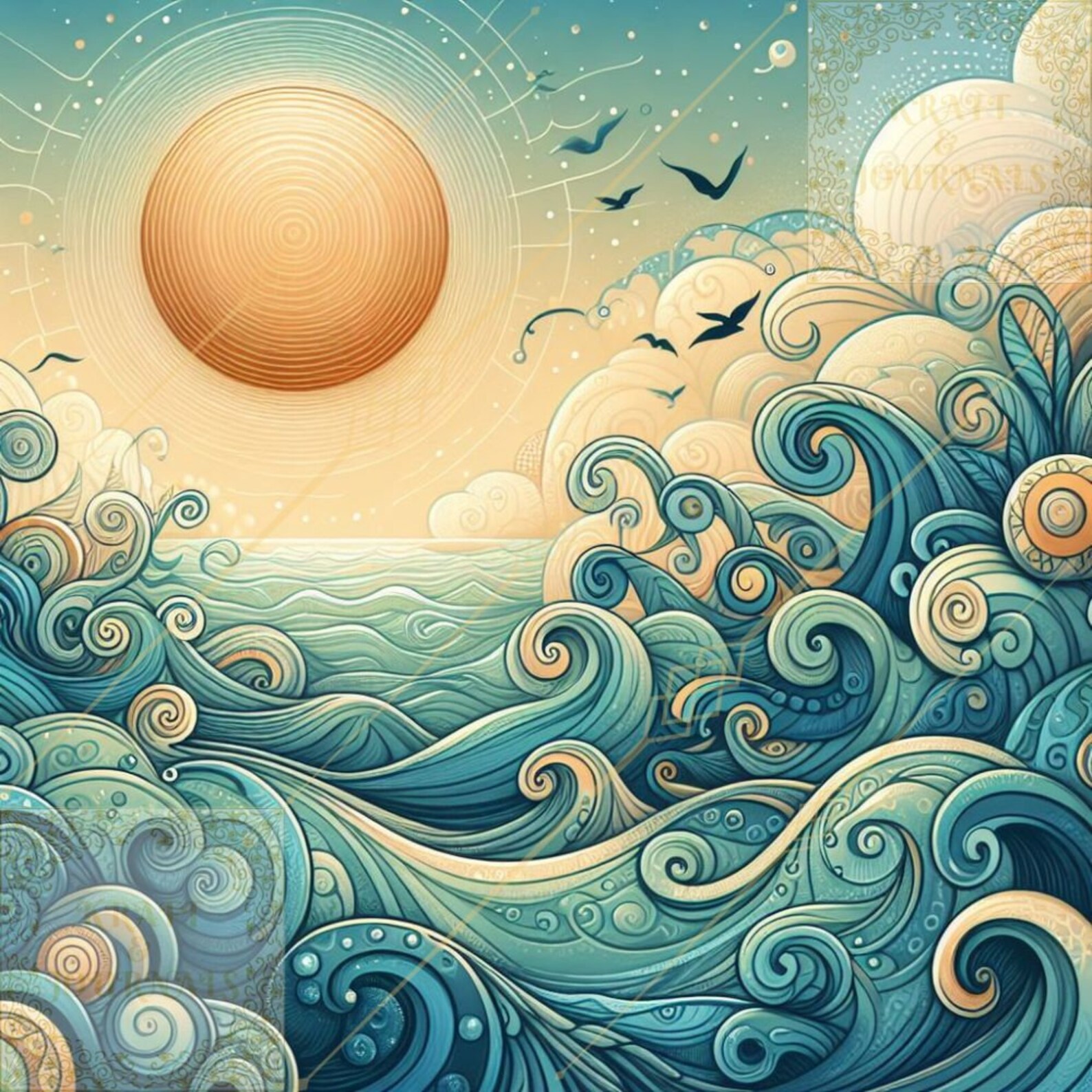 Whimsical Sea Waves, Scrapbook Paper, Clipart, Digital Download - Etsy