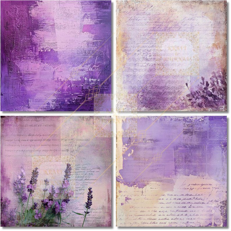 Lavender Digital Paper, Distressed, Gold Glitter, Scrapbook Paper, Junk ...