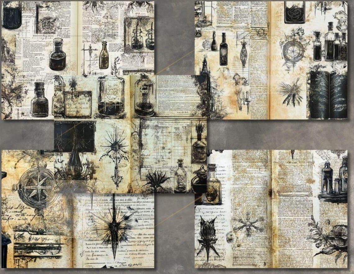 Witchcraft Spell Papers, Junk Journal , Vintage, Shabby, Collage ...