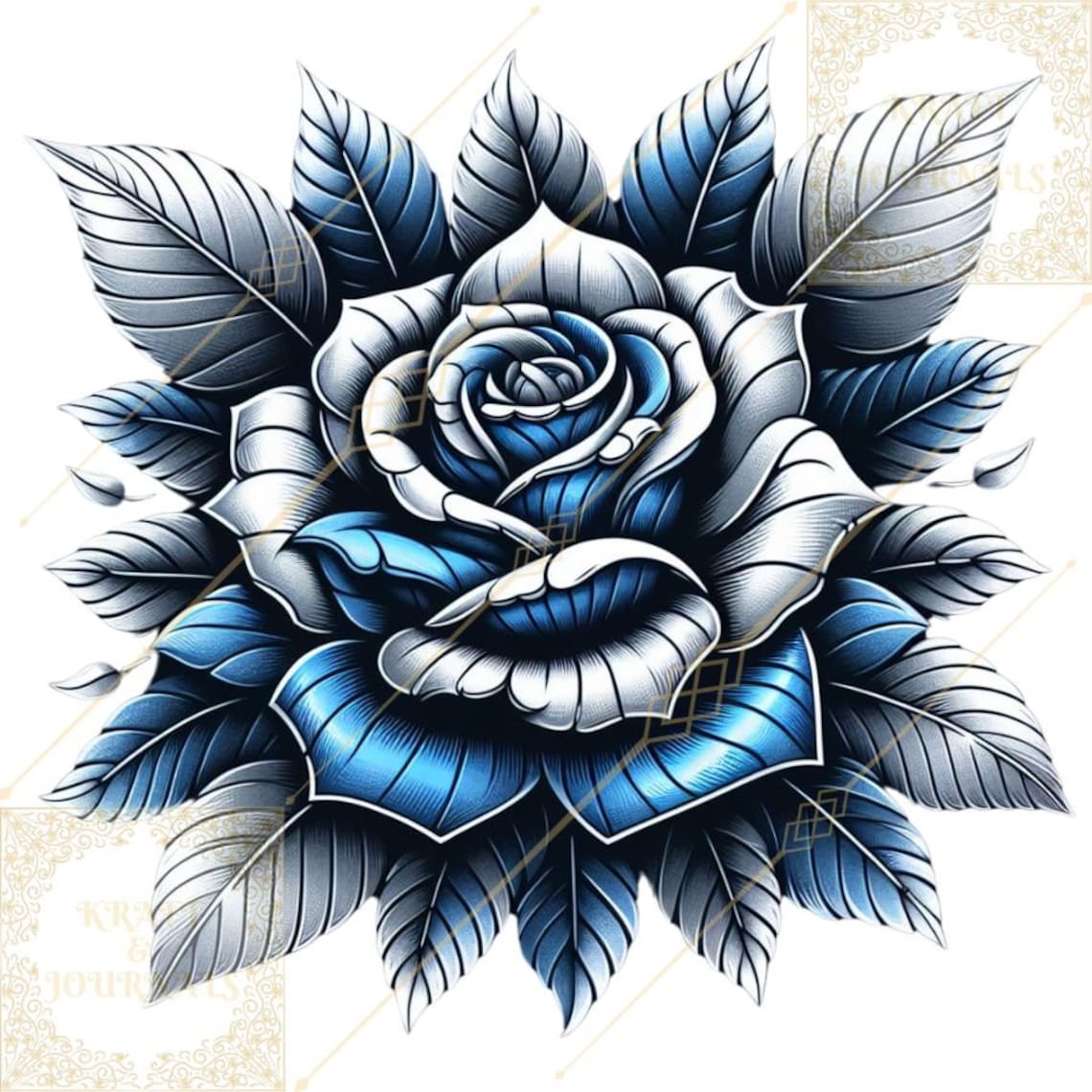 Blue Silver Rose Clipart, Floral, Digital Download Pngs - Etsy