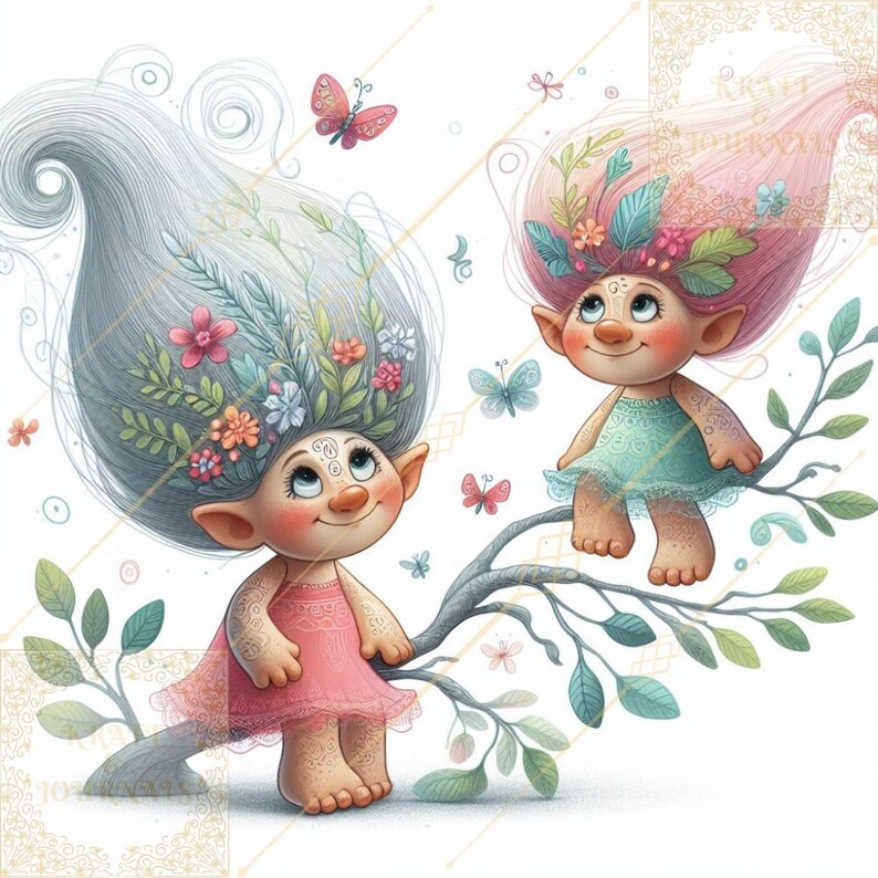 Whimsical Troll Dolls, Scrapbook Paper, Clipart, Digital Download - Etsy