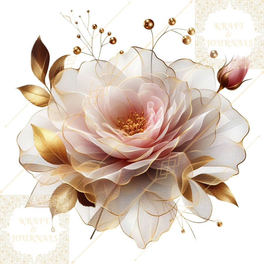 Gold Accent Rose Flower Clipart, Digital Download Pngs - Etsy