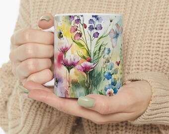 Wildflowers Cottagecore Coffee Mug, Pressed Flowers Mug, Pastel Floral ...