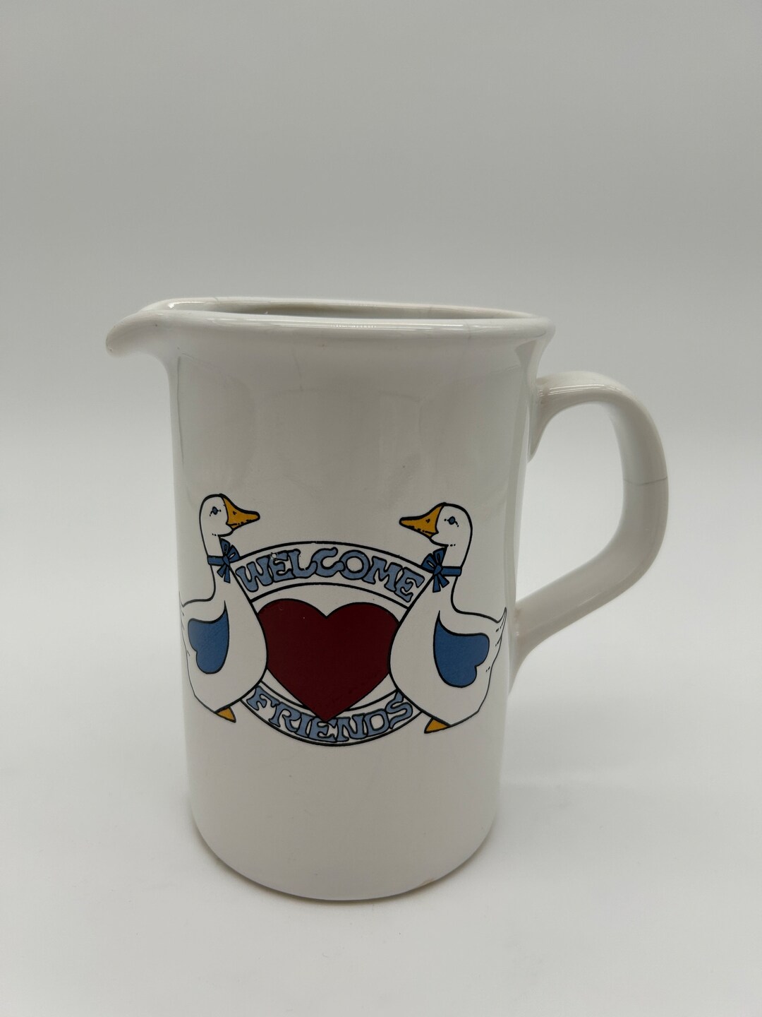 Vintage Welcome Friends Duck Pitcher - Etsy