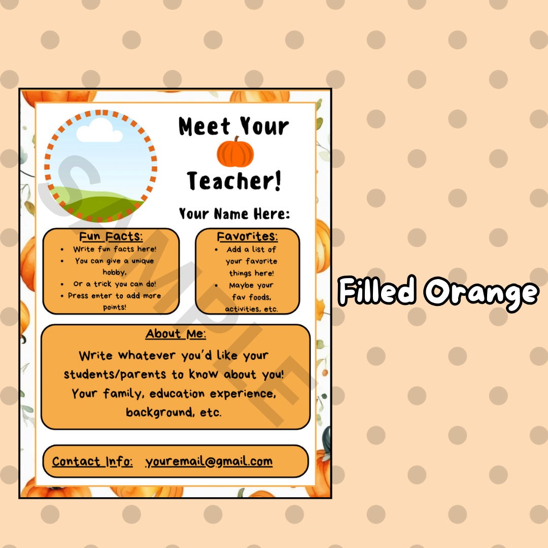 Meet the Teacher Template | Pumpkin Pattern |template for Teachers ...