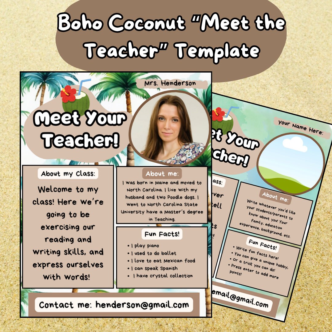 Coconut Meet the Teacher Template | Tropical Pattern |template for ...