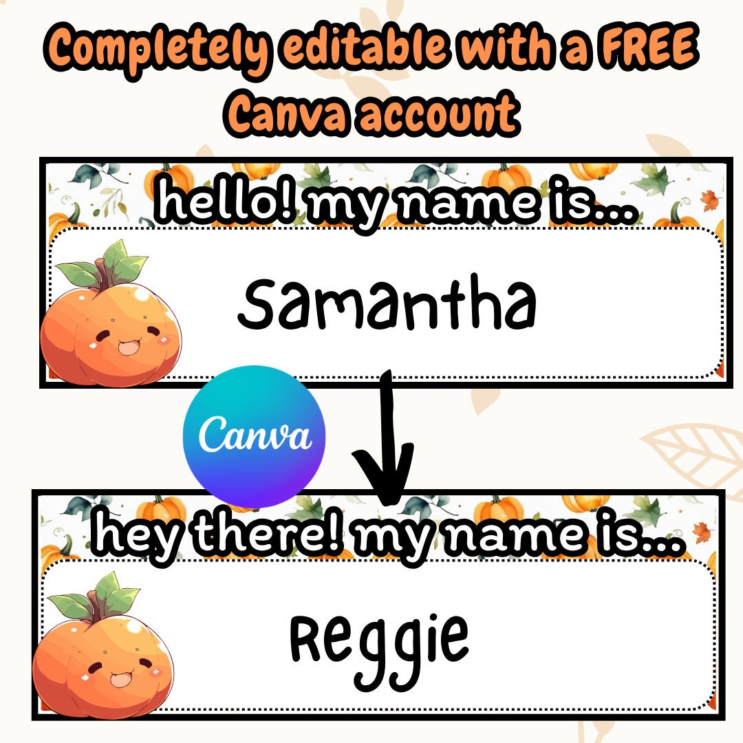 Fall Pumpkin Theme Name Tags | Name Labels| Back to School | Printable ...