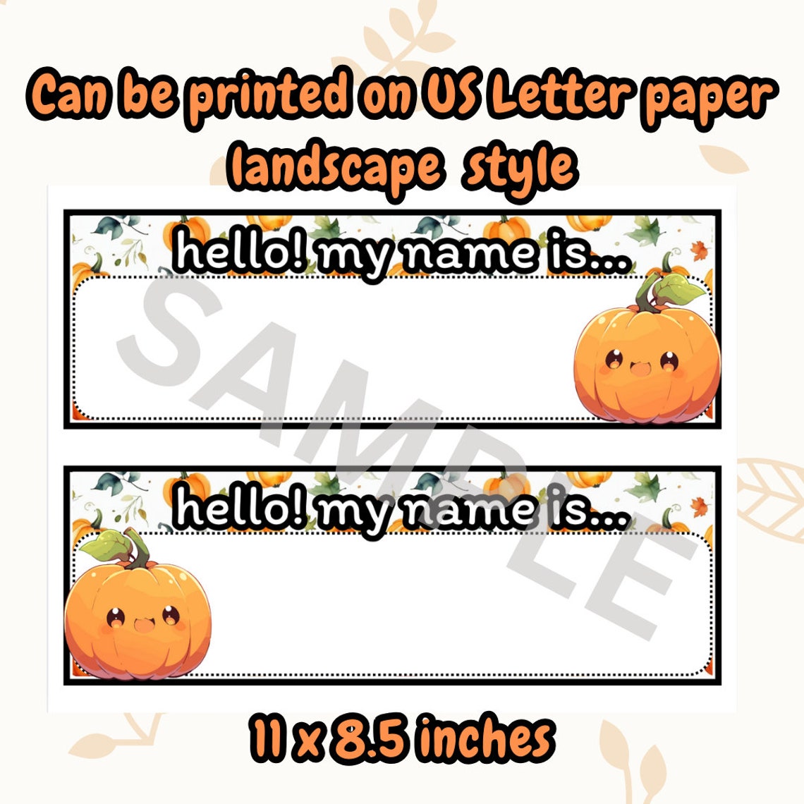 Fall Pumpkin Theme Name Tags Name Labels Back to School Printable ...