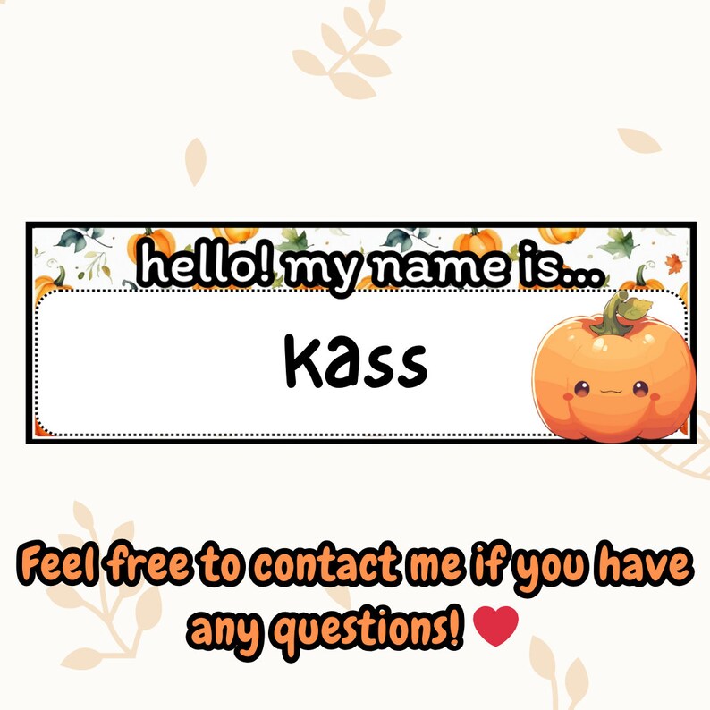 Fall Pumpkin Theme Name Tags Name Labels Back to School Printable ...