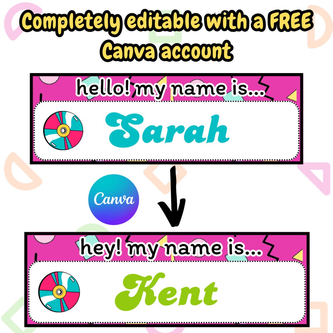 Retro Neon 90's Theme Name Tags | Name Labels| Back to School ...