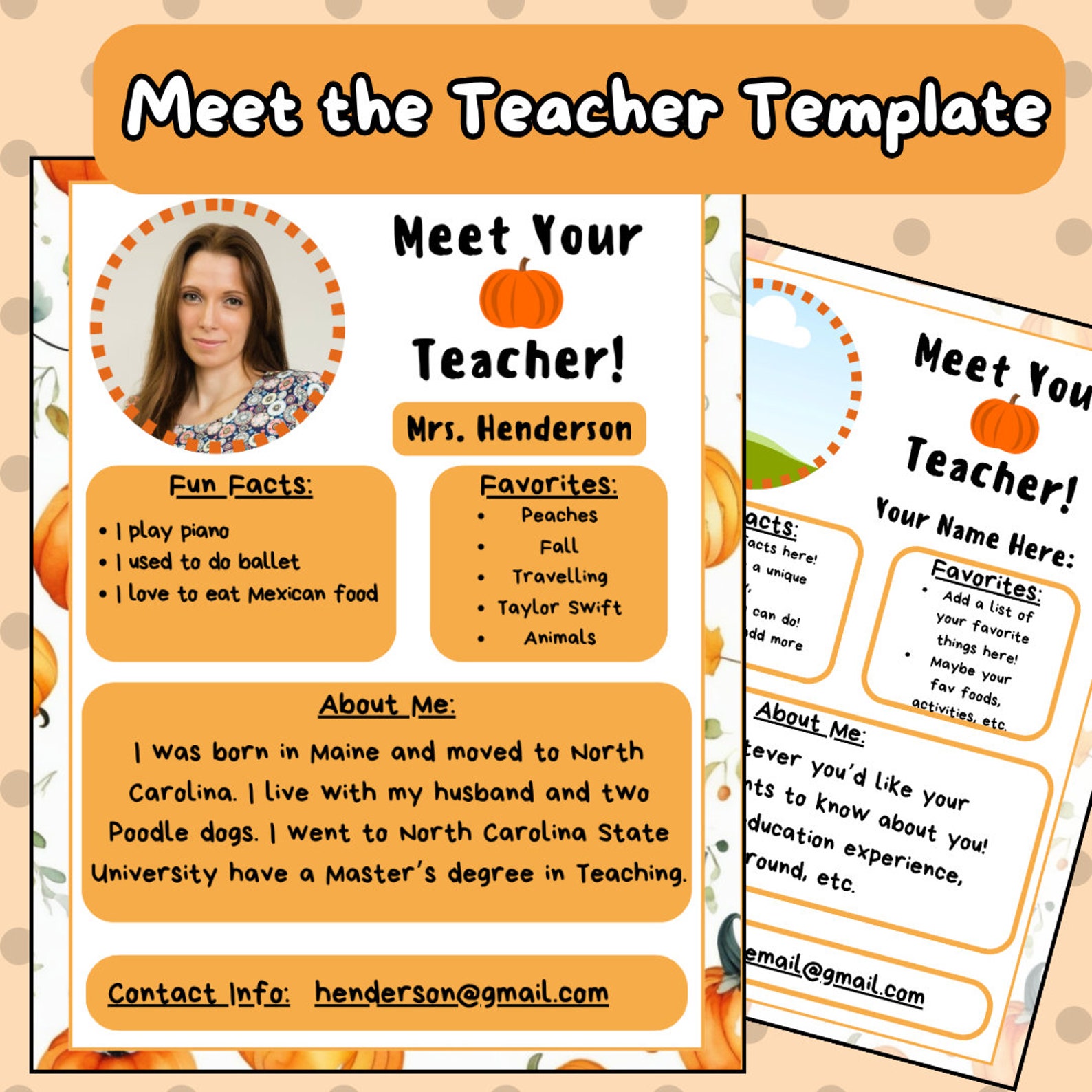 Meet the Teacher Template | Pumpkin Pattern |template for Teachers ...