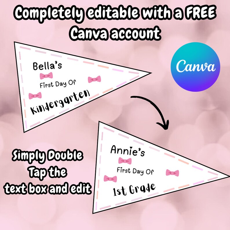 Pink-theme First Day of School Flag | Back to School Sign | Printable ...