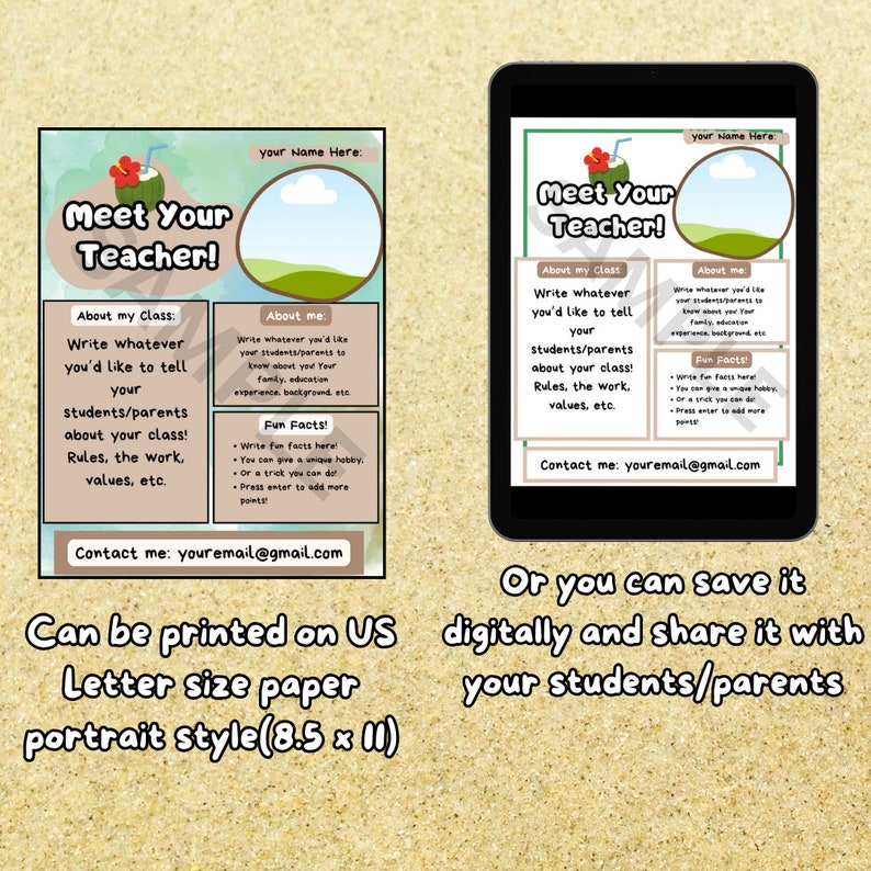 Coconut Meet the Teacher Template | Tropical Pattern |template for ...