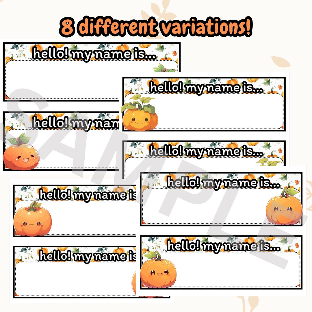 Fall Pumpkin Theme Name Tags | Name Labels| Back to School | Printable ...