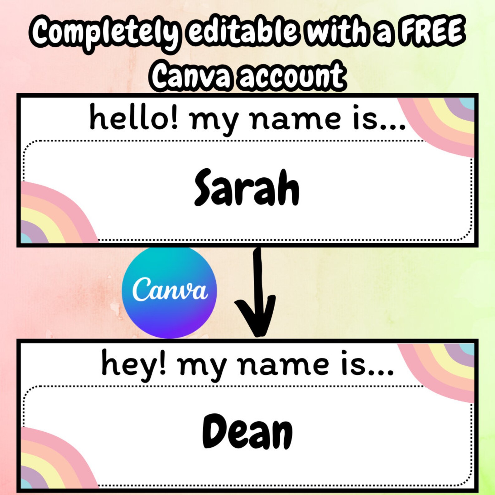Rainbow Theme Name Tags | Name Labels| Back to School | Printable ...