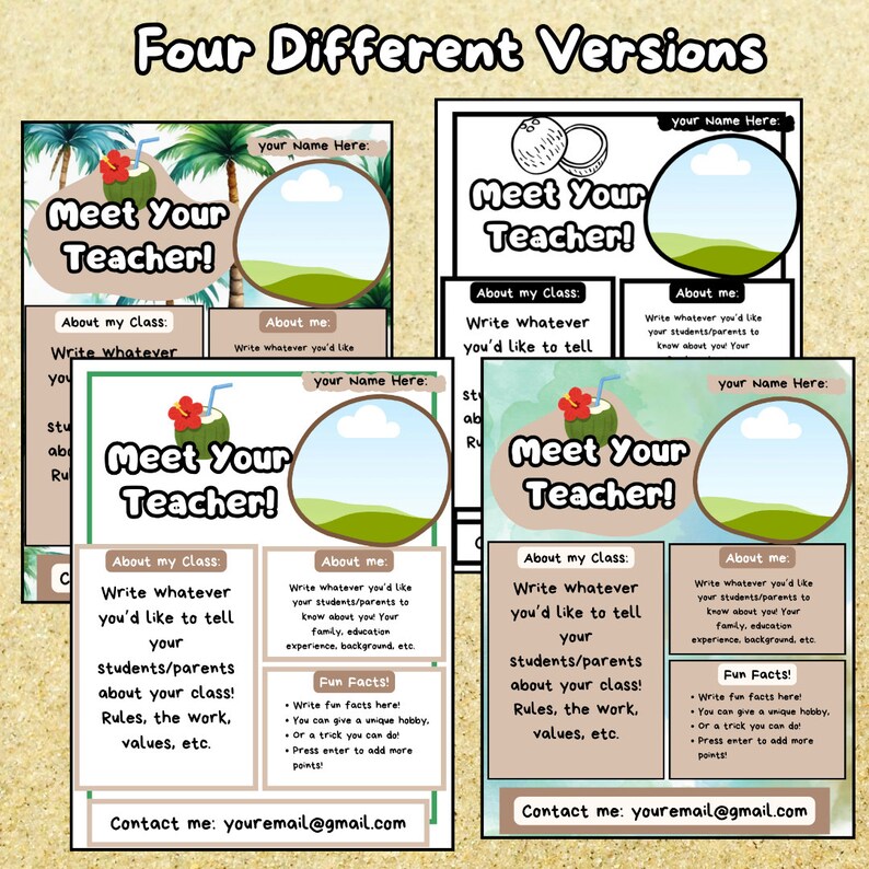 Coconut Meet the Teacher Template | Tropical Pattern |template for ...