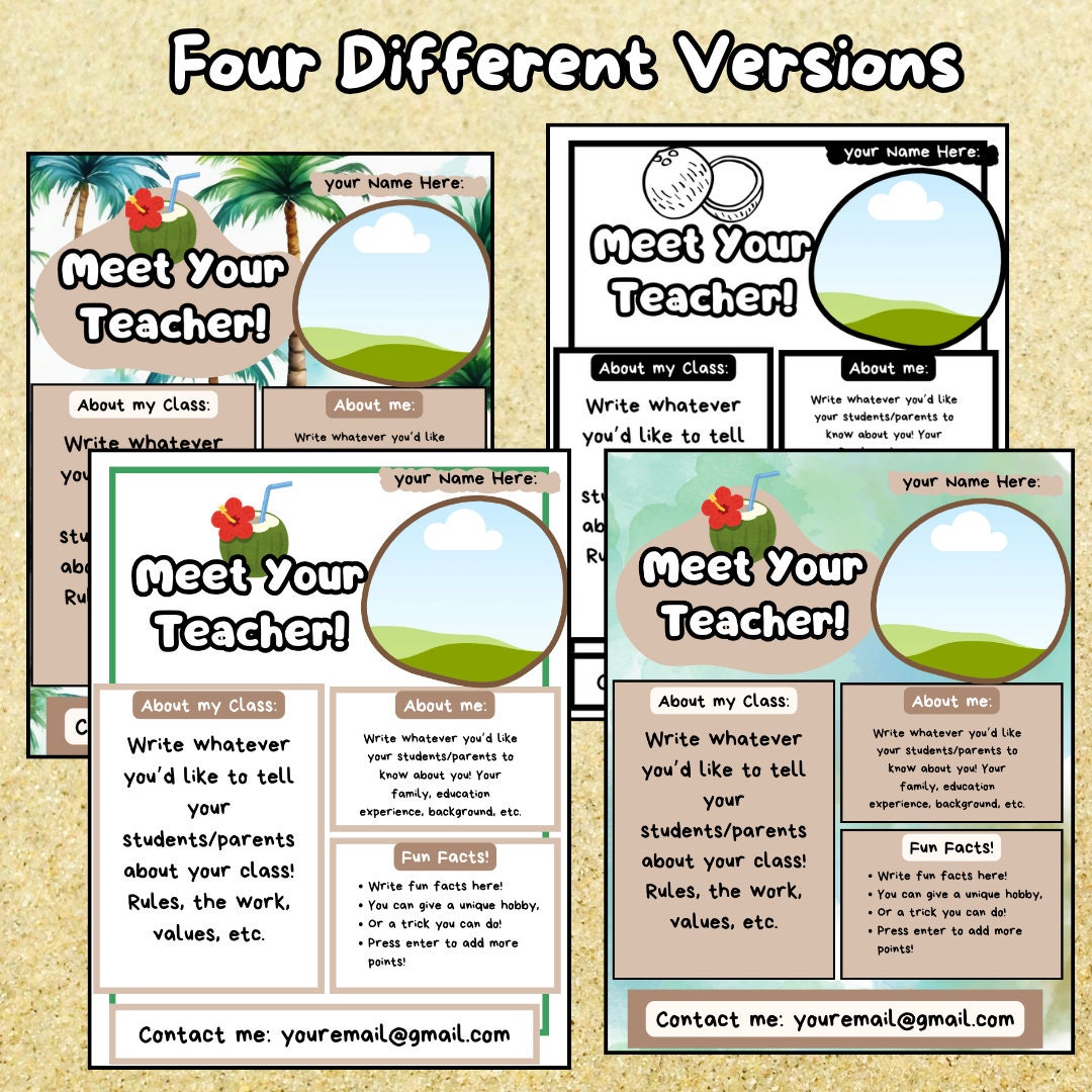 Coconut Meet the Teacher Template Tropical Pattern template for ...