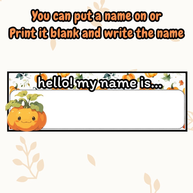 Fall Pumpkin Theme Name Tags Name Labels Back to School Printable ...