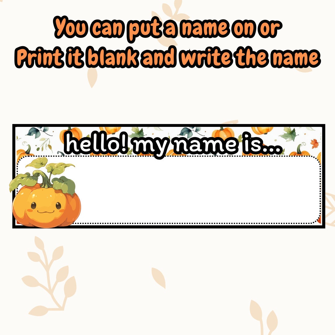 Fall Pumpkin Theme Name Tags Name Labels Back to School Printable ...