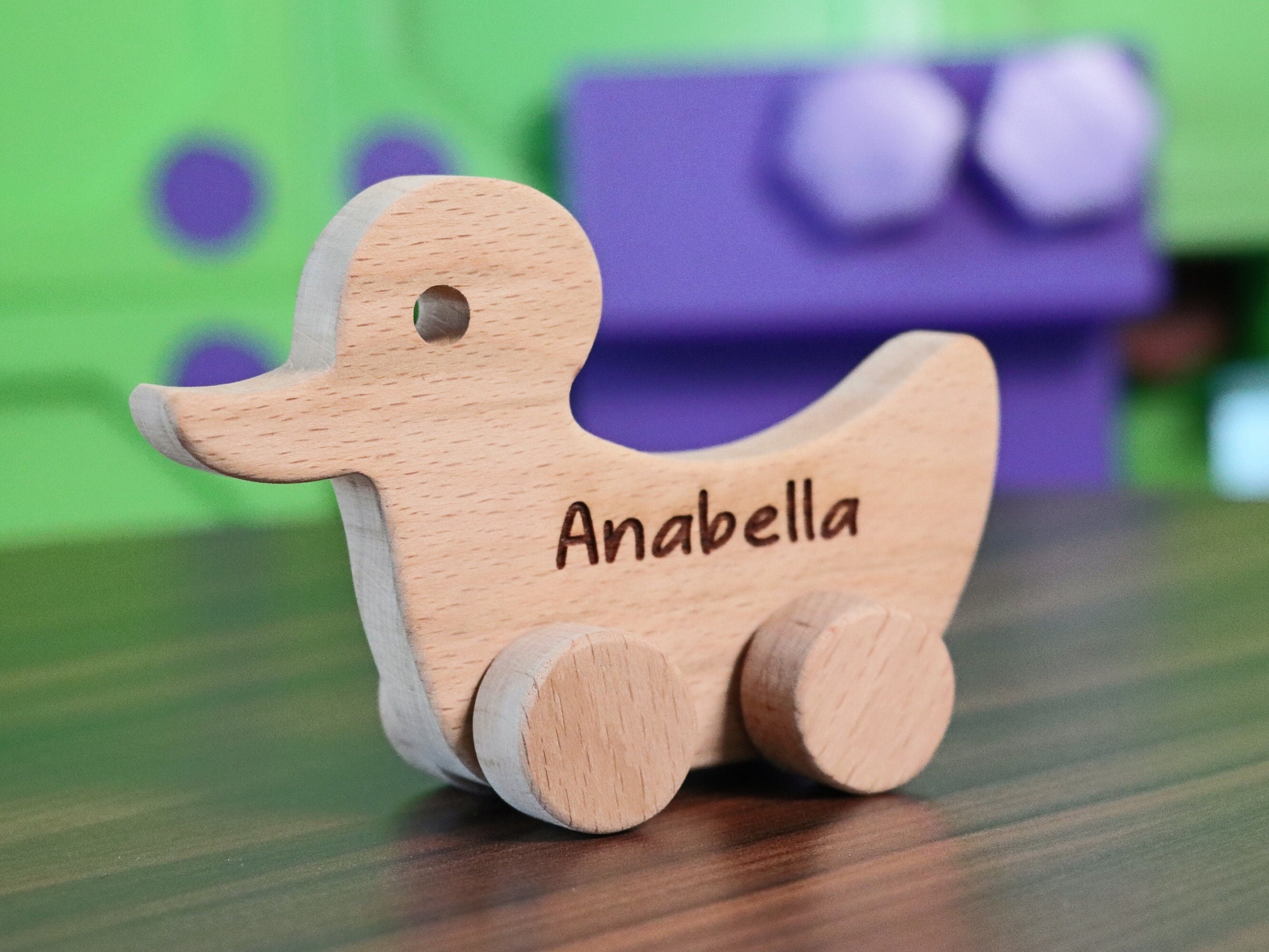 Wooden DUCK Push Toy, Waldorf and Montessori Animal Toy, Personalized ...