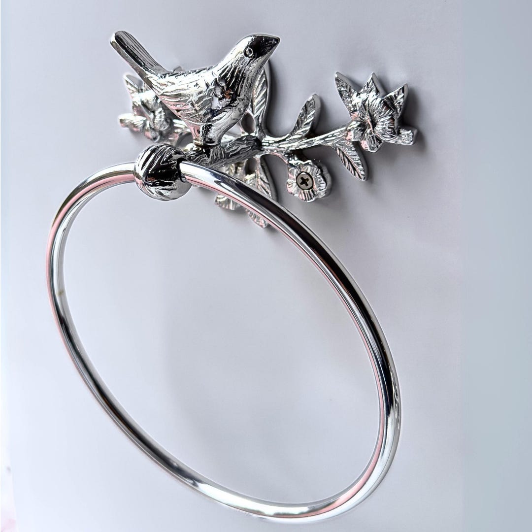 Chrome Polished Bird Set of Towel Ring + Roll Holder + Hook + Rack ...