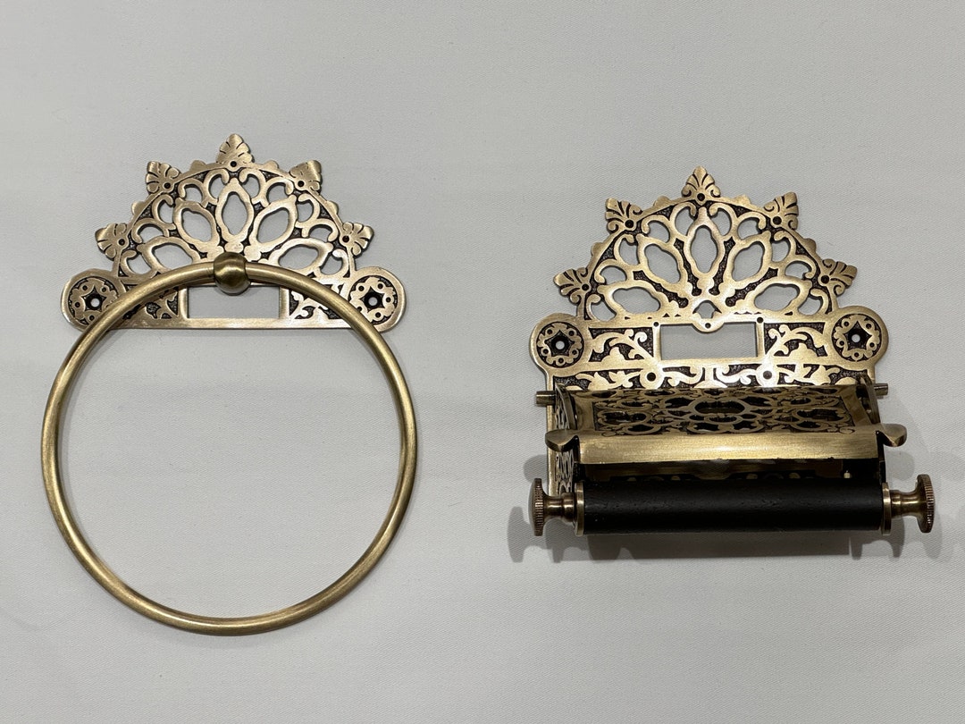 Antique Victorian Set of Towel Ring + Roll Holder + Hook / Handcrafted ...