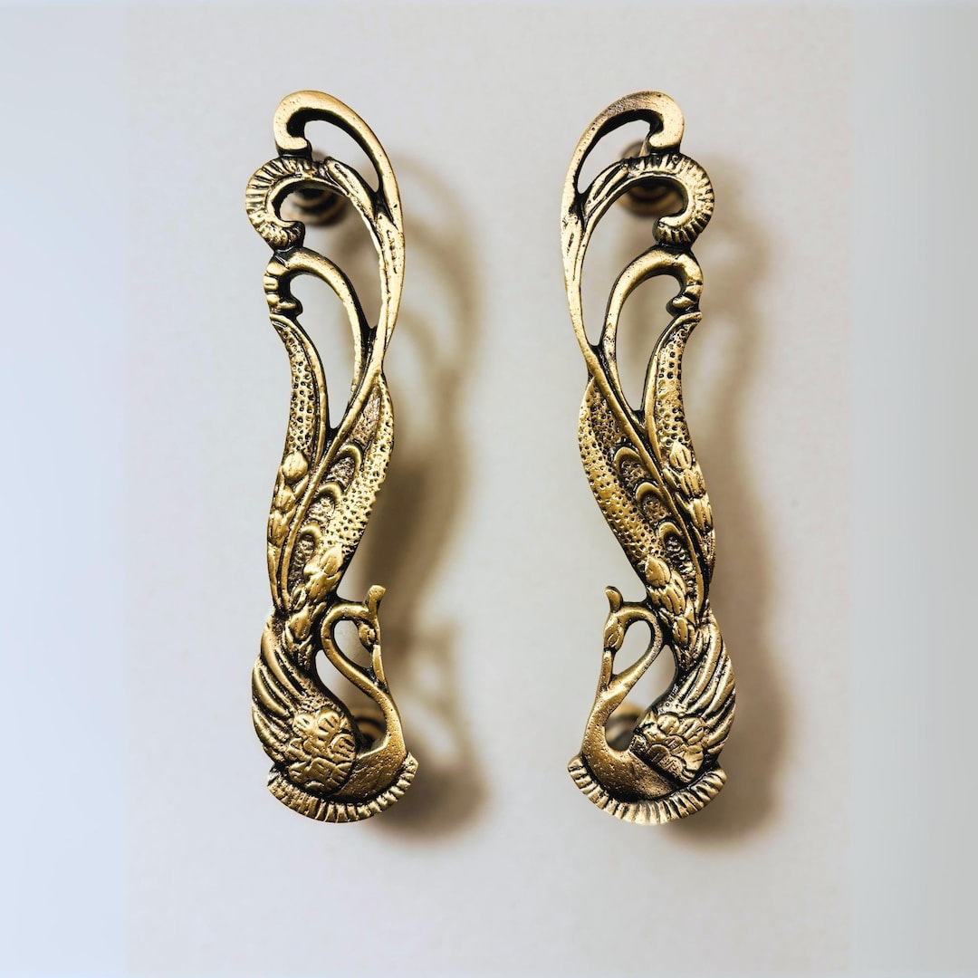7" and 11" Antique Brass Cabinet Handles Peacock Home Decor Unique Door ...