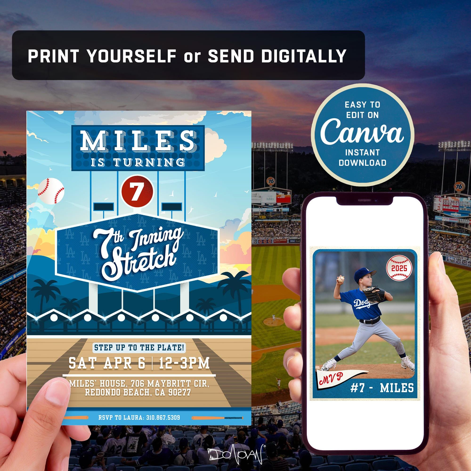 Editable 7th Inning Stretch Birthday Invite - Los Angeles Dodgers ...