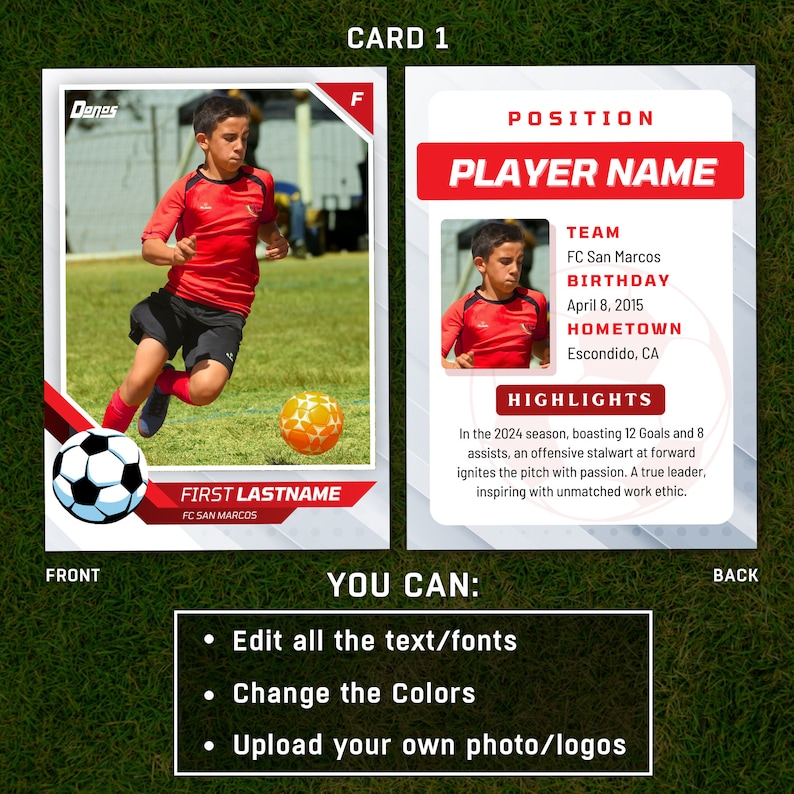 Customizable Soccer Card Canva Template, Player Trading Cards Template ...