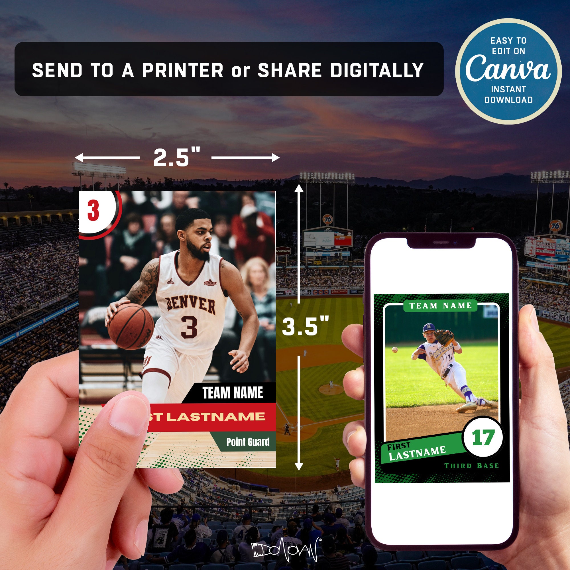 Customizable Sports Card Canva Template, Player Trading Cards Template ...