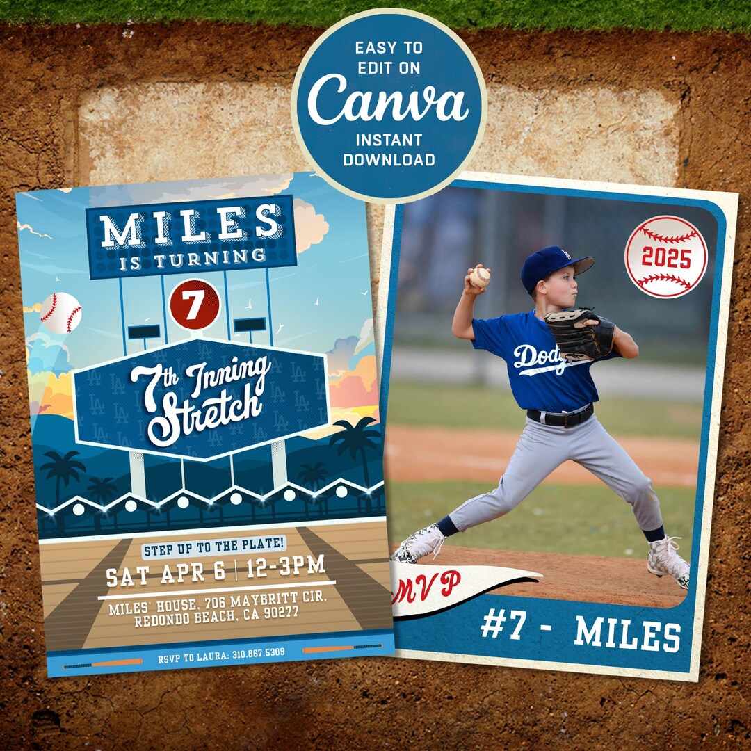 Editable 7th Inning Stretch Birthday Invite - Los Angeles Dodgers ...