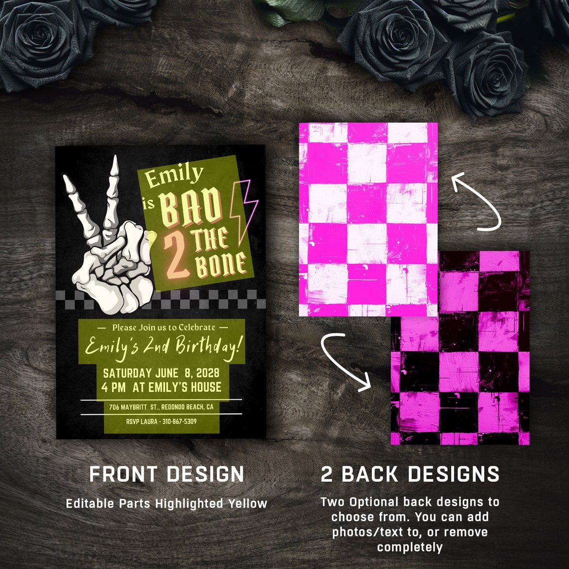 Editable Bad 2 the Bone Birthday Invitation - Bad Two the Bone - 2nd ...