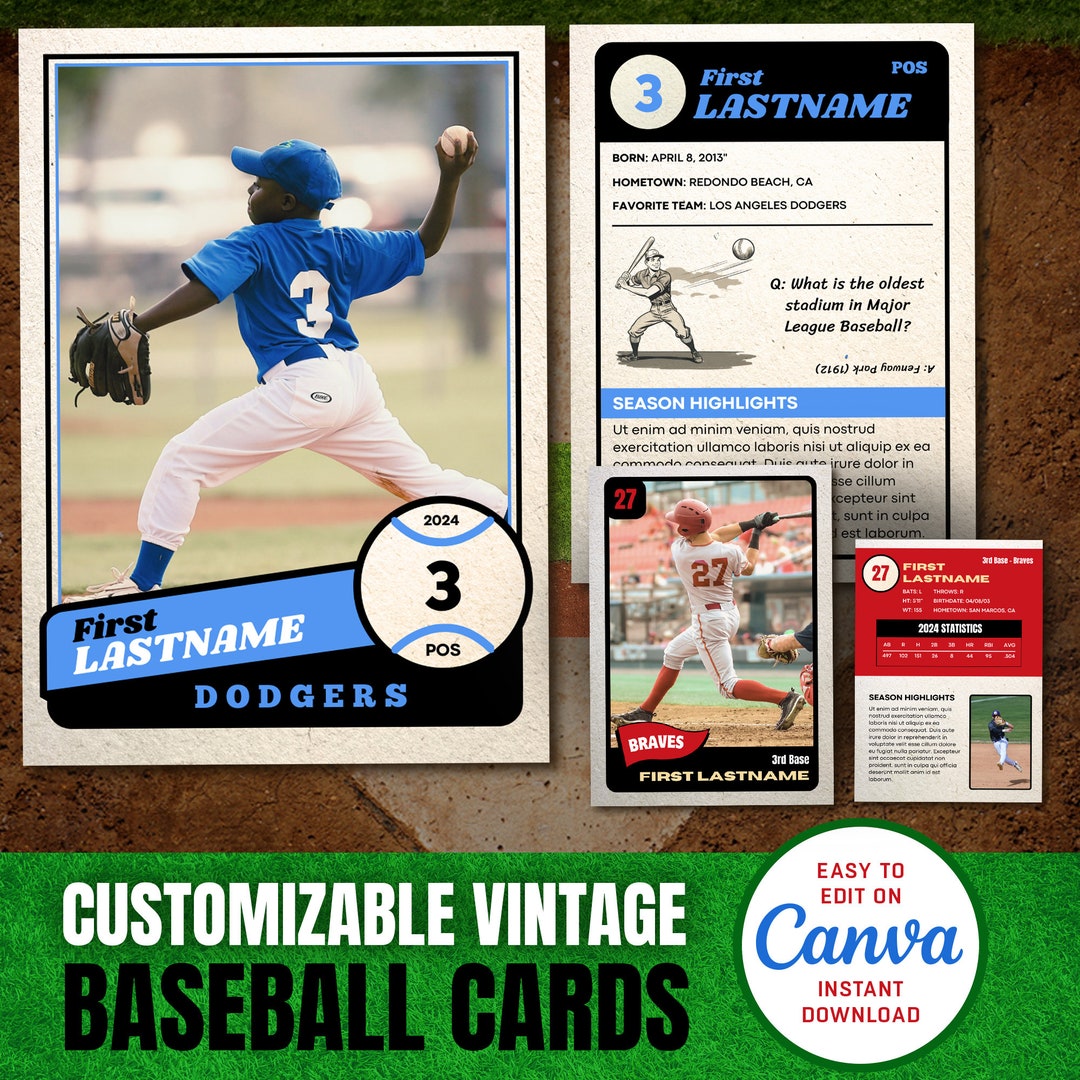 Customizable Baseball Card Canva Template, Player Trading Cards ...