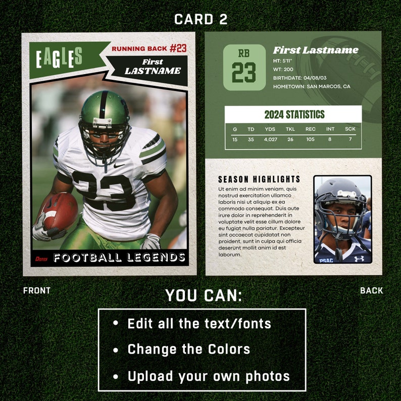 Customizable Football Card Canva Template, Player Trading Cards ...