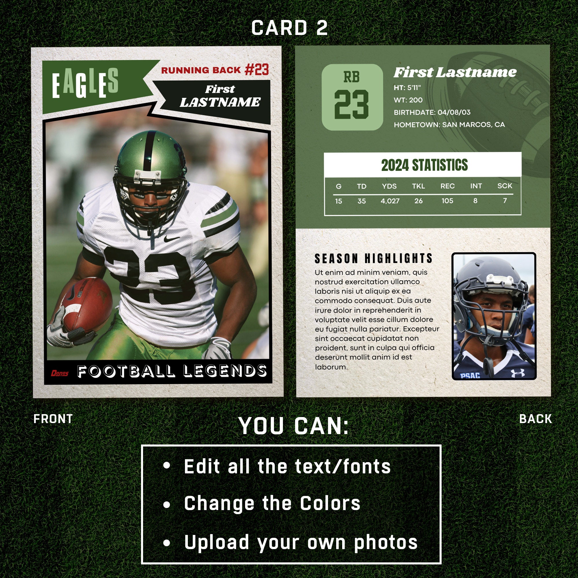 Customizable Football Card Canva Template, Player Trading Cards ...